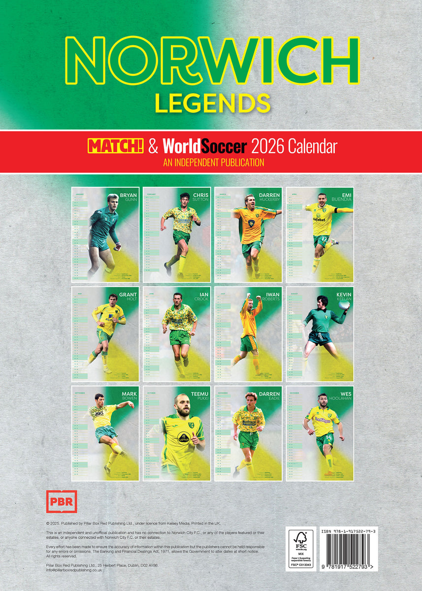 Norwich Legends FC 2026 A3 Football Wall Calendar – Global Merchandising